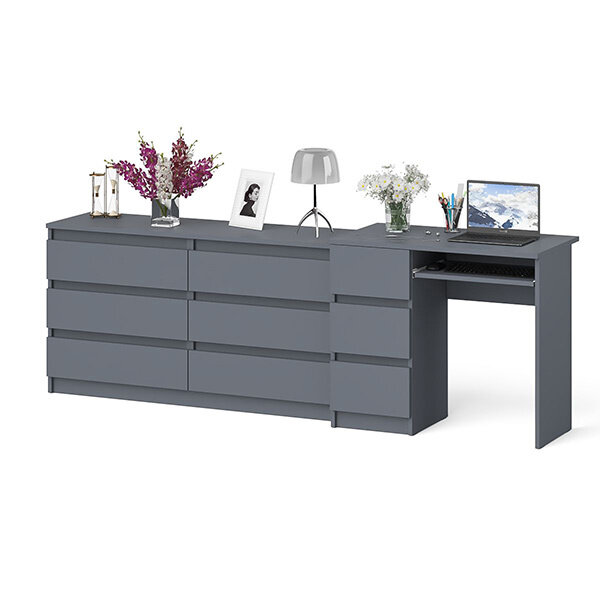 Стол компьютерный Мори МС-6 левый + Комод МК1380.6, цвет графит