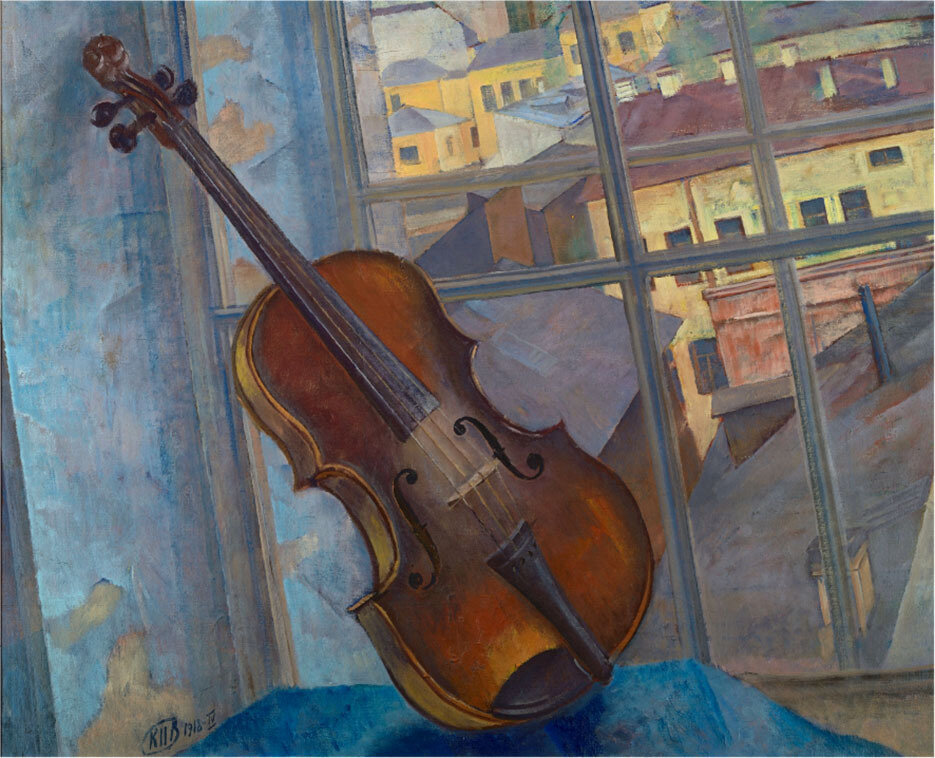 "Скрипка 1918 г.", Петров-Водкин К. С. картина для интерьера (репродукция) (40х32 см / без подрамника)