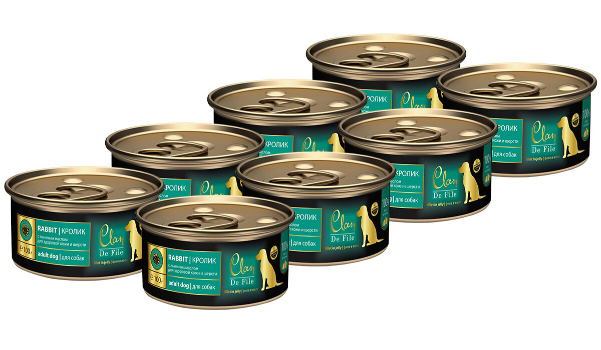 CLAN DE FILE монобелковые для взрослых собак с кроликом и льняным маслом (100 гр х 8 шт)
