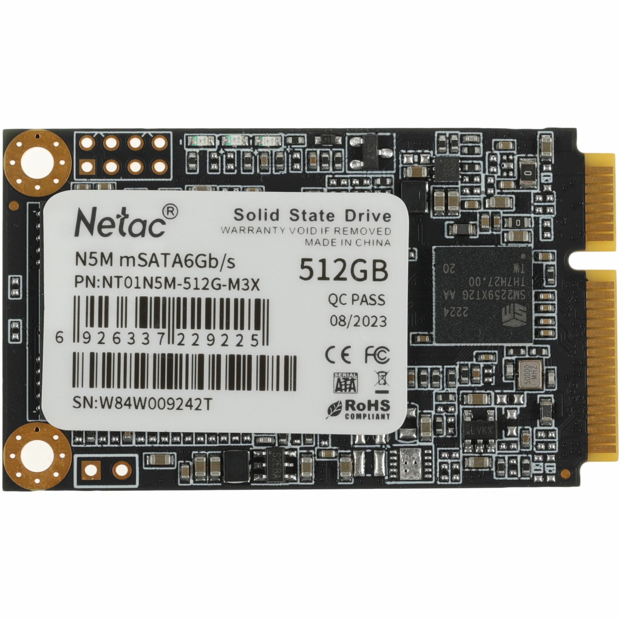 Твердотельный накопитель Netac 512ГБ, mSATA, SATA-III, mSATA N5M (NT01N5M-512G-M3X)