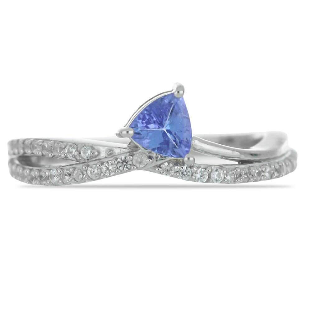 Кольцо тонкое, серебро, 925 проба, родирование, танзанит, циркон