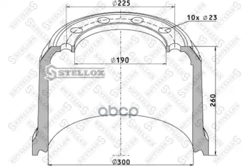 Барабан тормозной !300x200/209 H=260 d=190/225 n10x23 BPW Stellox арт. 8500002SX