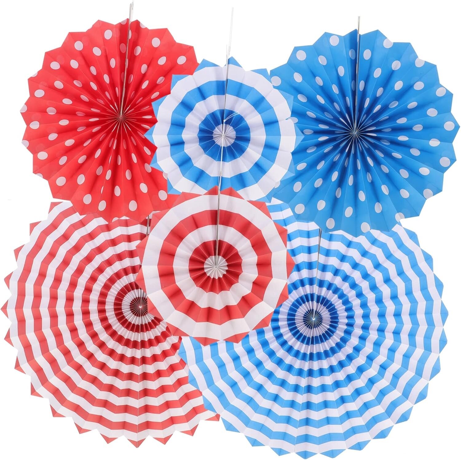 Набор для праздника вееров (фантов) "Полоски" Красно-Голубые 6шт