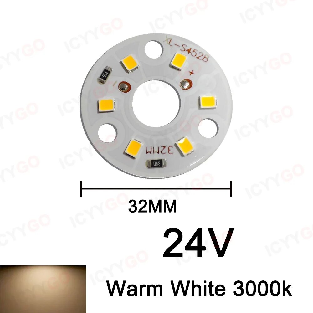 Светодиодный чип 24V 3W Warm White 3000K 32MM (10шт)
