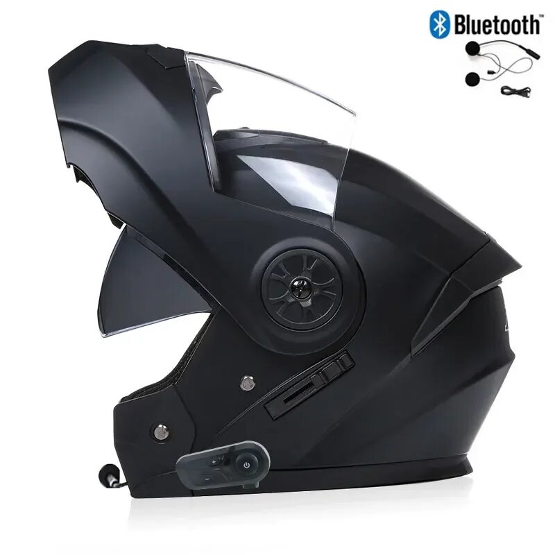 Черный Bluetooth мотошлем, откидной, S, DOT