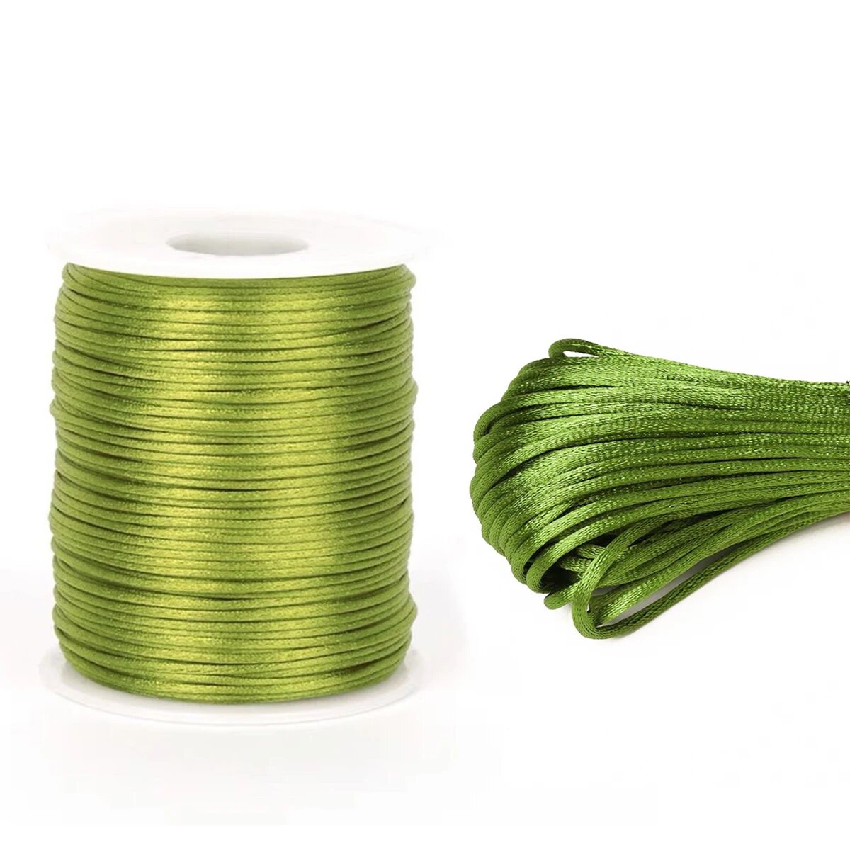 Нейлоновый атласный шнур 1,5 мм для рукоделия Зеленый, 100M, Armygreen