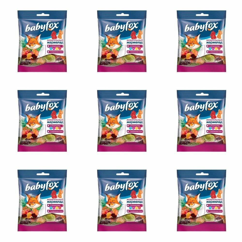 BabyFox Мармелад жевательный, с соком ягод и фруктов, c витаминами, 30 г - 9 шт