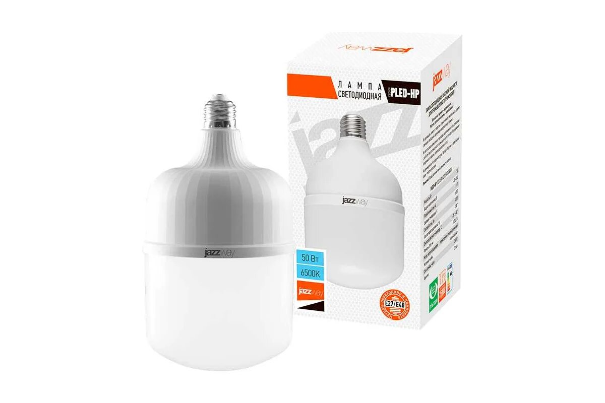 Jazzway PLED-HP-T120 50W 6500K холодный белый E27/E40 4500лм 220В 50Гц с переходником