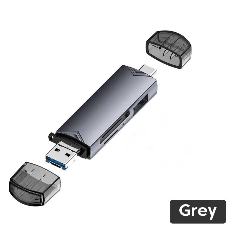 Металлический кардридер 6-в-1 USB 3.0 Type-C/Micro USB, Gray