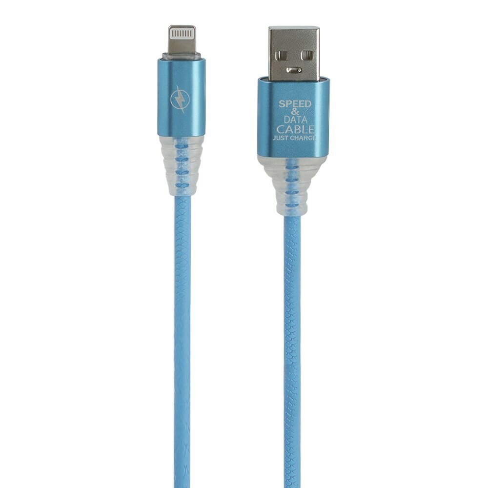 USB кабель "LP" для Apple Lightning 8-pin "Змея" LED TPE (синий/блистер)