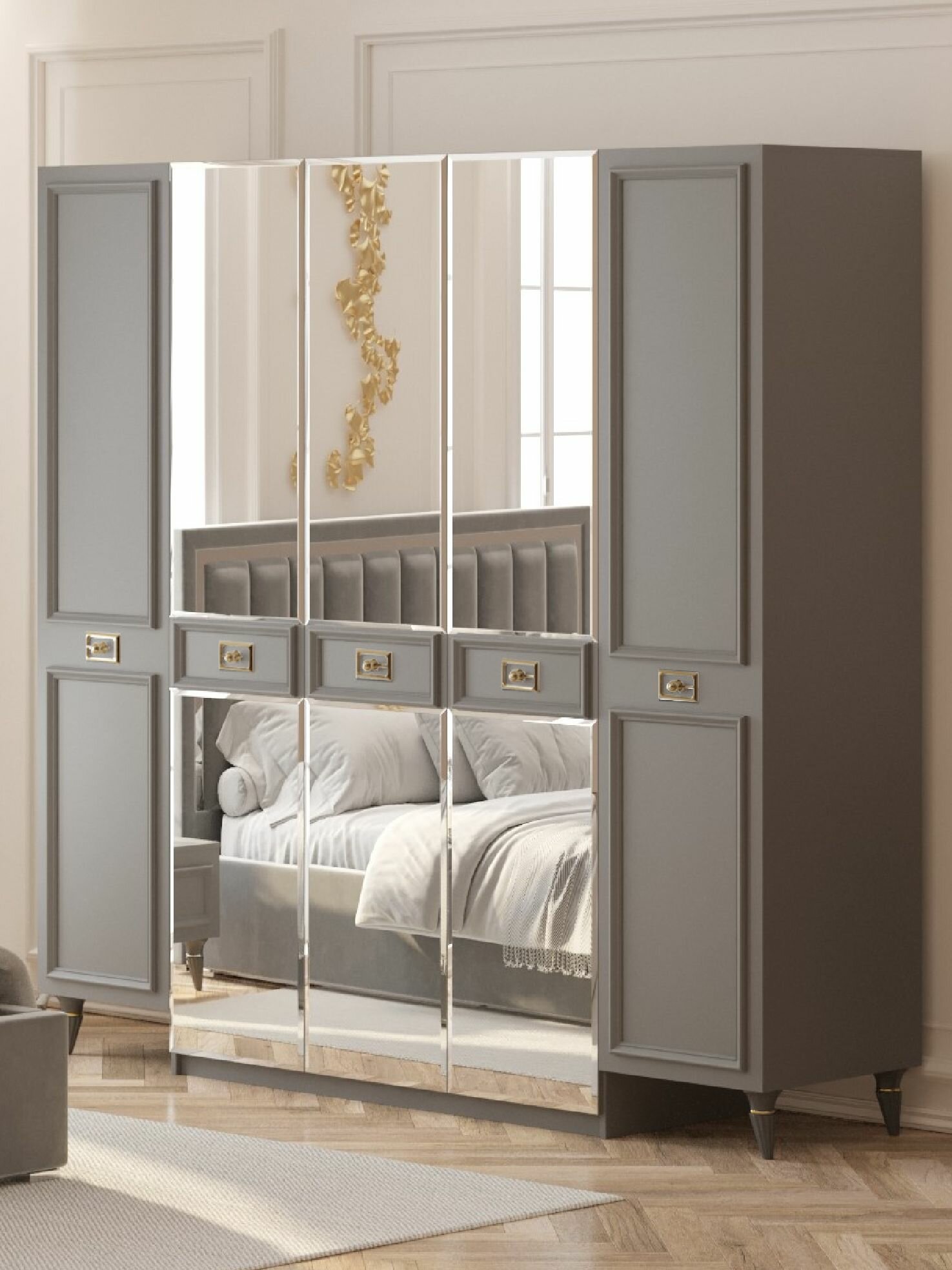 Шкаф Нова, ЛДСП, распашные двери, неоклассический стиль, 224x220x60 см