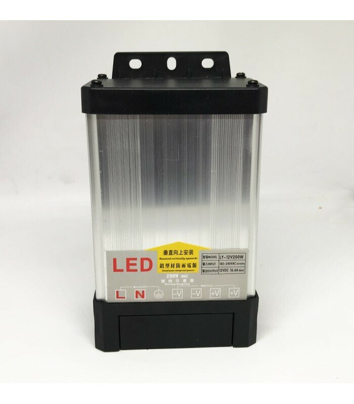 Блок питания дожде стойкий, 12 Вольт DC. 200 Ватт, премиум. IP54