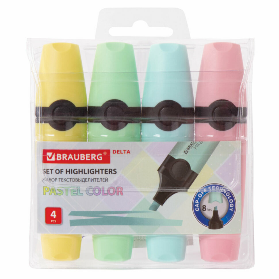 Набор текстовыделителей BRAUBERG 4 шт, ассорти, "DELTA PASTEL", линия 1-5 мм, 151735, 151735