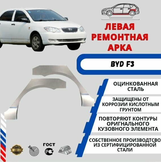 Левая ремонтная арка для автомобиля седан BYD F3 Sedan (2005-2015 г. в.) Оцинкованная сталь 0.8 мм