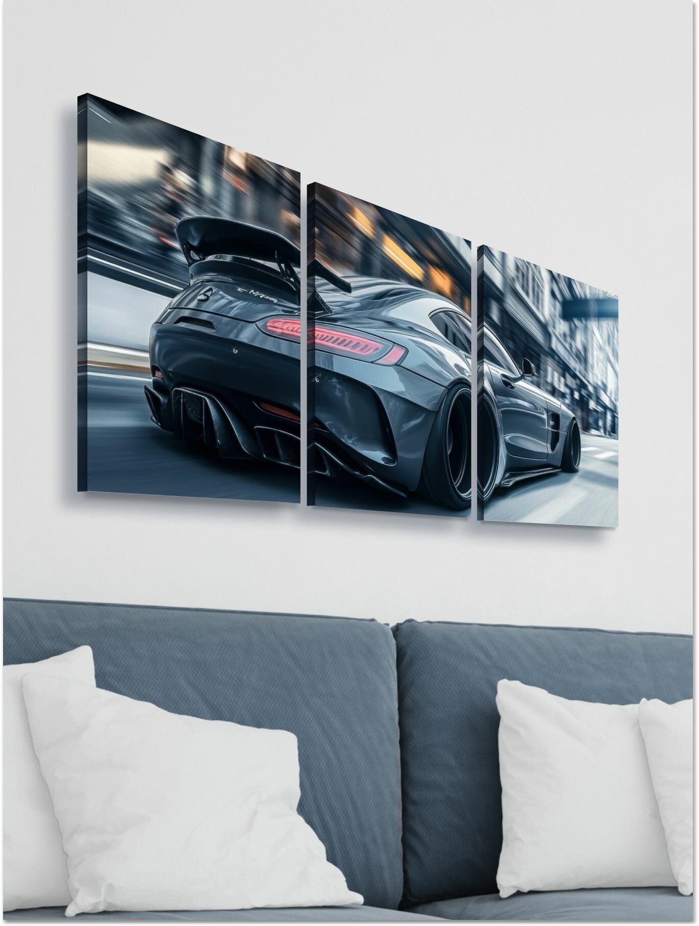 Картина Серый Мерседес в городе модульная 50x70см 3шт.