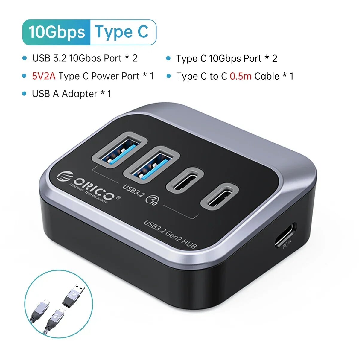 ORICO 4-портовый USB 3.2 концентратор USB Type C 10Gbps