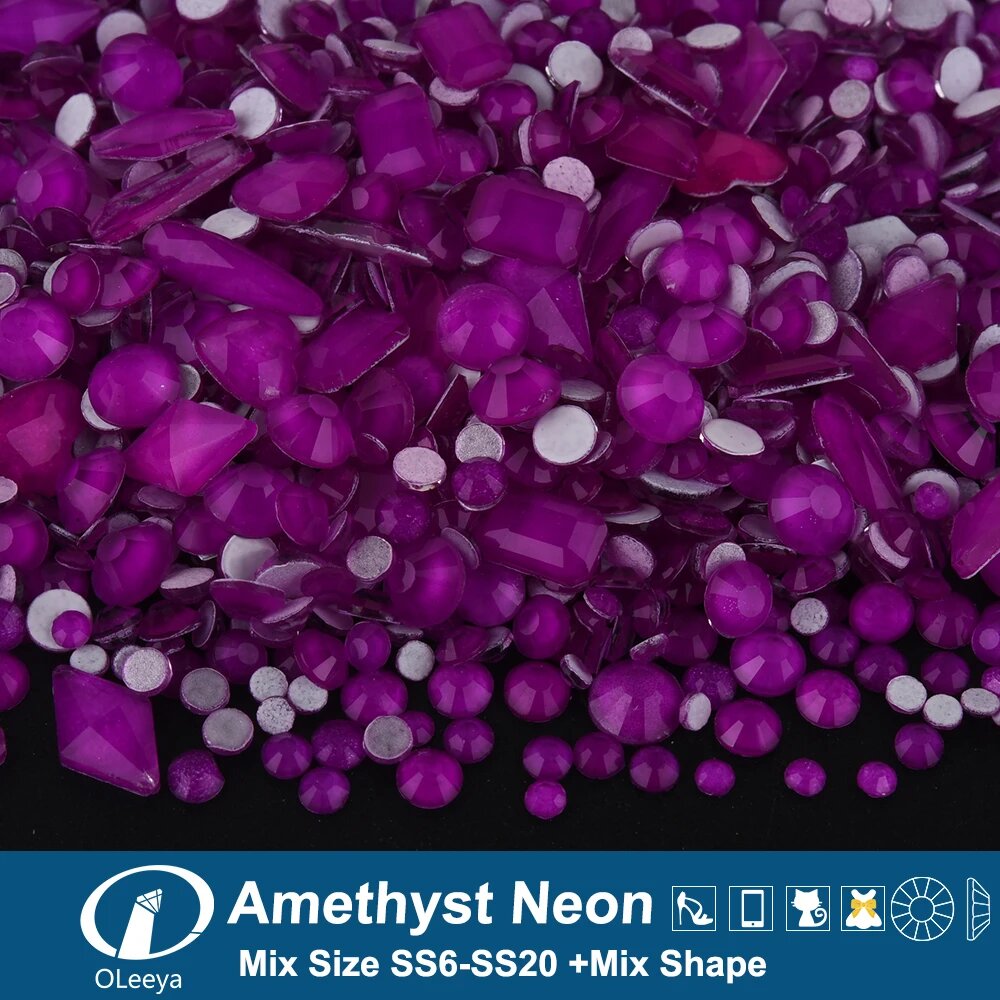 Oleeya разноцветные стеклянные стразы Фиолетовый, amethyst neon mix