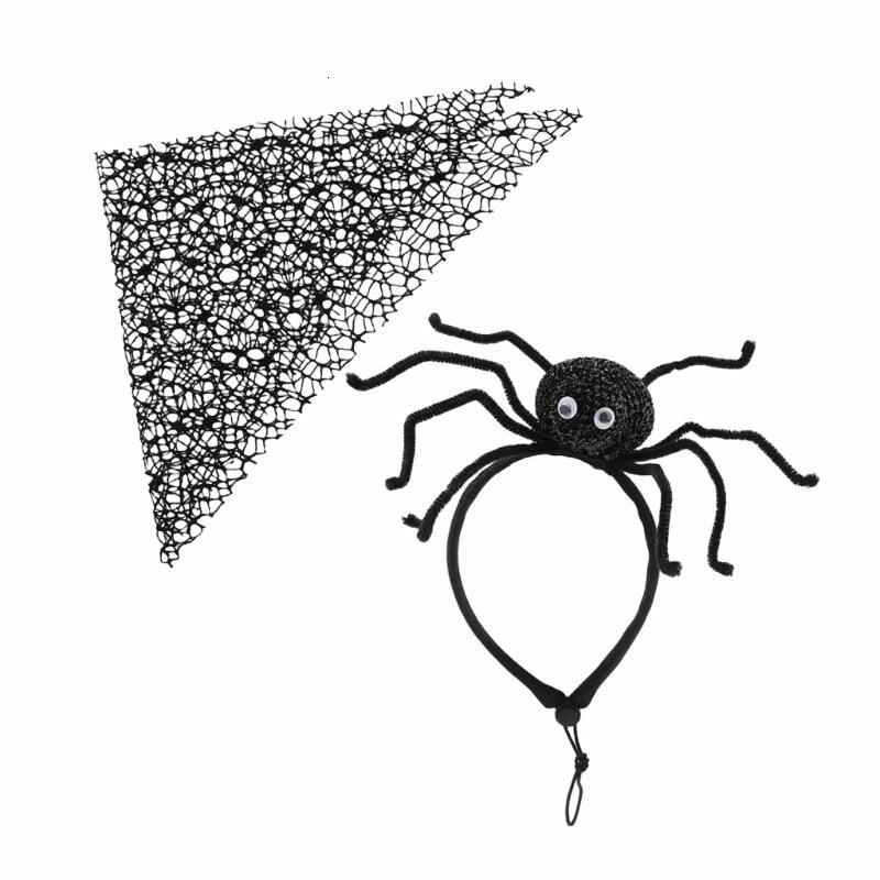 Бандана для собак с паутиной и пауками на Хэллоуин, Черный
