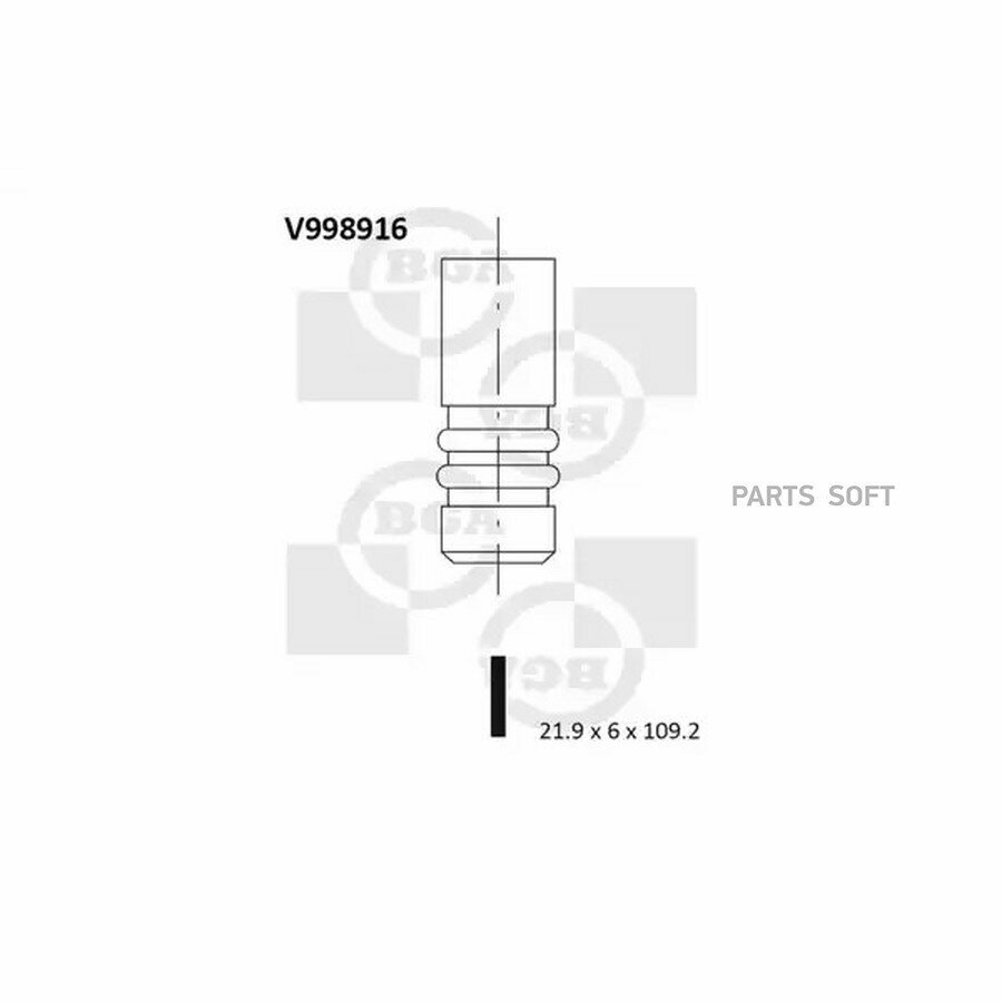Клапан двигателя впускной [21.9x6x109.2] ALFA ROMEO MITO / CHRYSLER YPSILON / FIAT 500C, DOBLO, PANDA / OPEL AGILA, ASTRA J, MERIVA B / SUZUKI SWIFT 1.2/1.3 96-18 BGA V998916 | цена за 1 шт