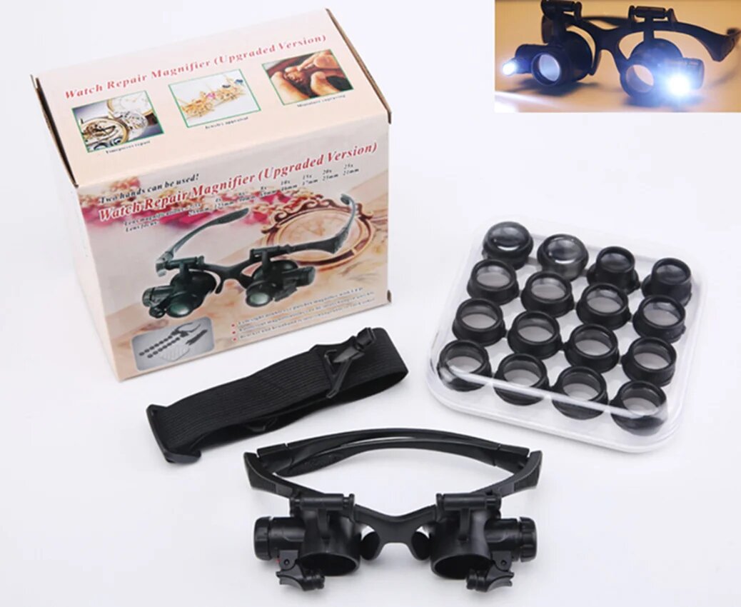 2,5X 4X 6X 8X 10X 15X 20X 25X Лупа со светодиодной подсветкой Часы PCB Лупа для ремонта ювелирных изделий Бинокль Увеличительные очки Комплект громкой связи