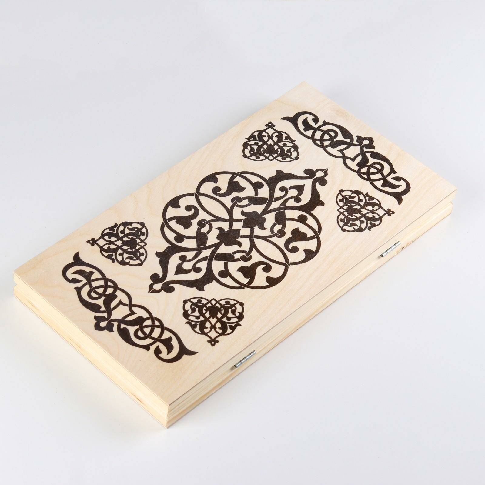 Нарды деревянные большие, настольная игра «Узор», 40×40 см, с полем для игры в шашки