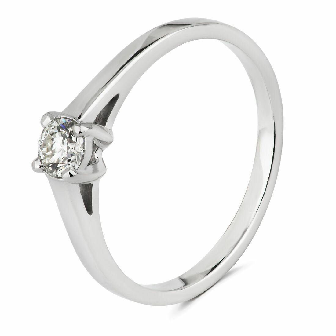 Кольцо помолвочное, тонкое, белое золото, 585 проба, родирование, бриллиант