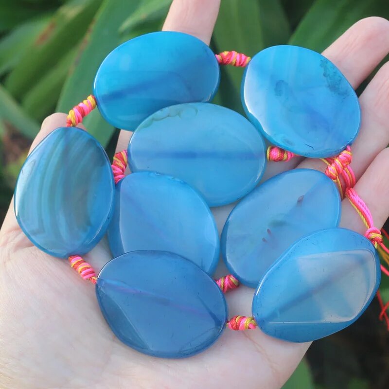 8 шт, разноцветные агатовые овальные бусины лаerf beads 28-30x37-40 мм Синий, Blue 8pcs