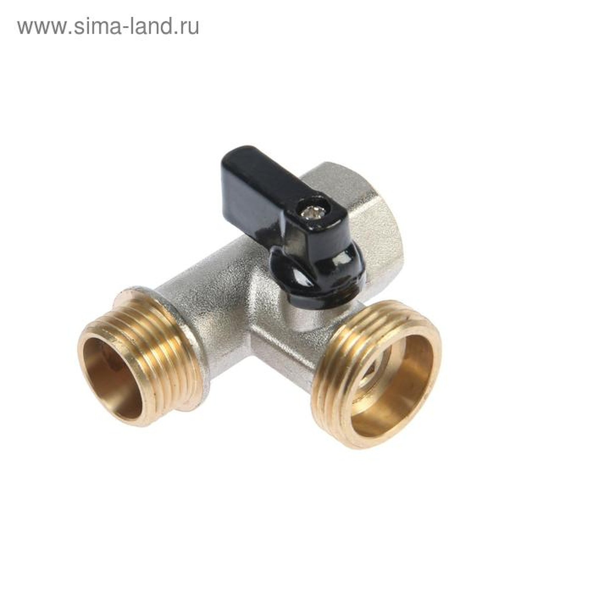 Кран шаровой ZEIN engr, для подключения бытовой техники, 3-х проходной, 1/2"х3/4"х1/2", латунь 514