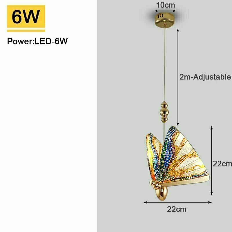 NIRLTENG Золотая подвесная люстра-бабочка, Colorful Big 6w, Neutral Light