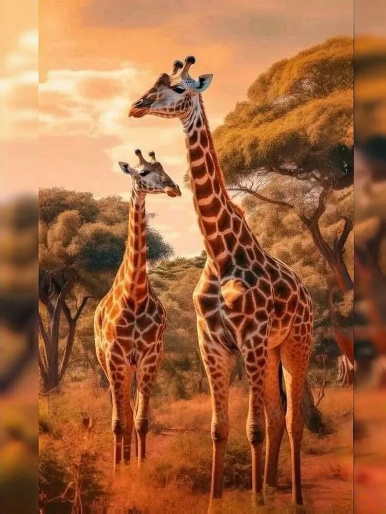 Алмазная мозаика Жираф, круглые бриллианты и стразы, 40х50 см