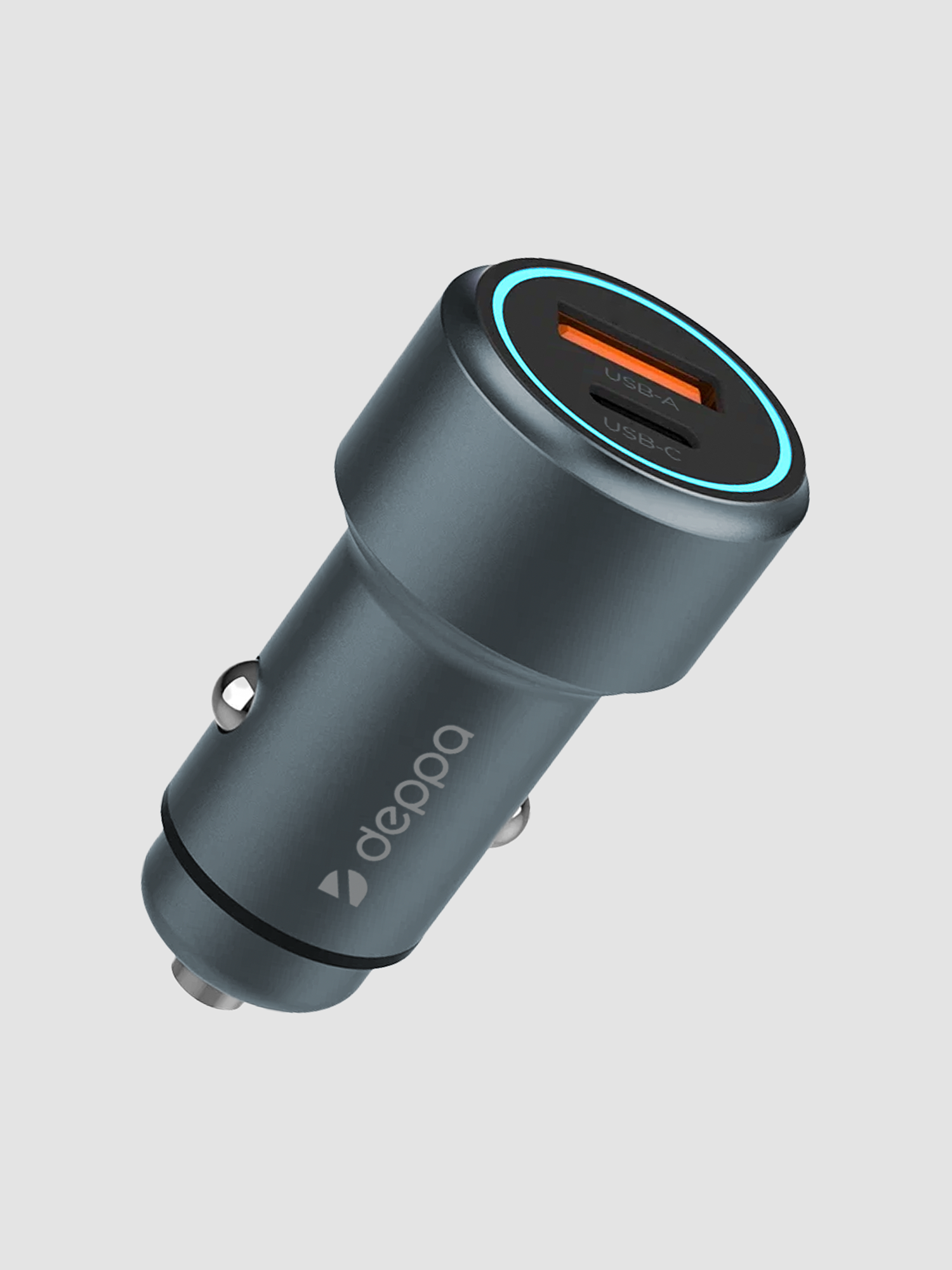 Автомобильное зарядное устройство USB A + USB-C, PD, QC 3.0, 48Вт, металл, серый, Deppa, 11220