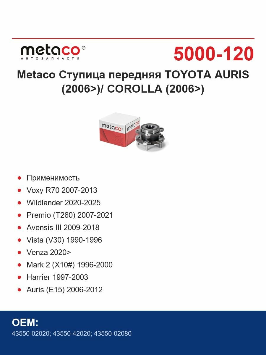 Metaco Ступица передняя TOYOTA AURIS (2006>)/ COROLLA (2006>)