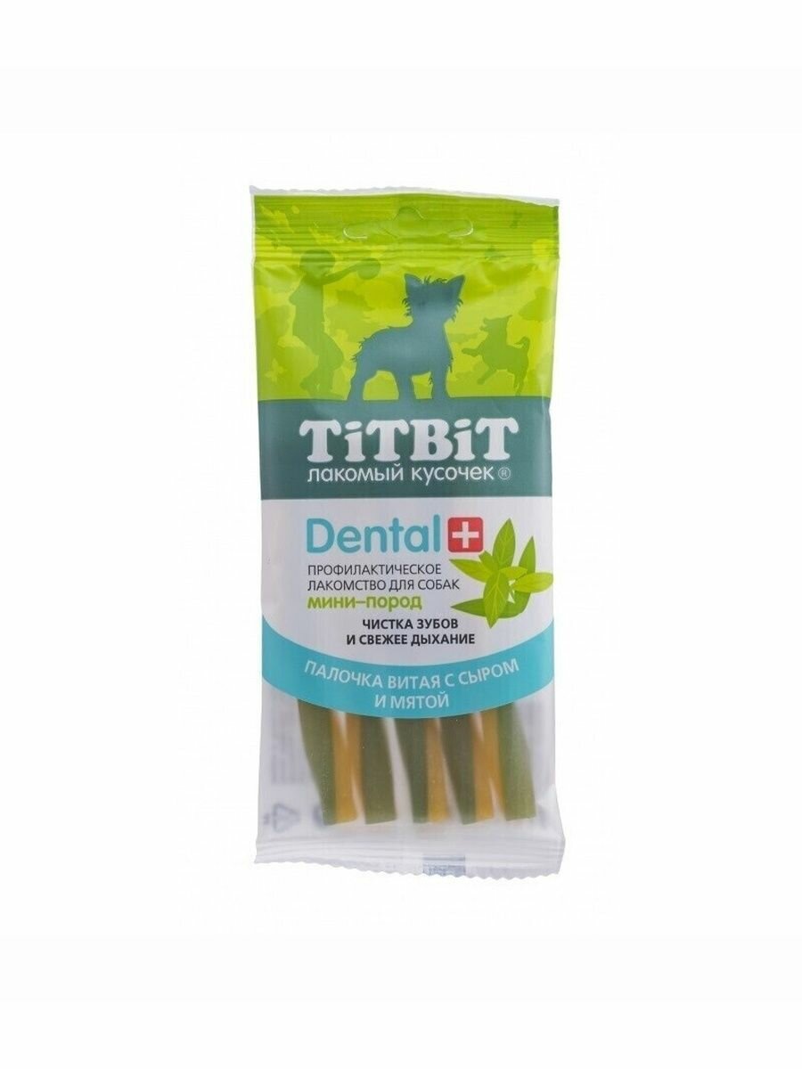 Dental+ Лакомство для собак мини-пород Палочка витая с сыром и мятой