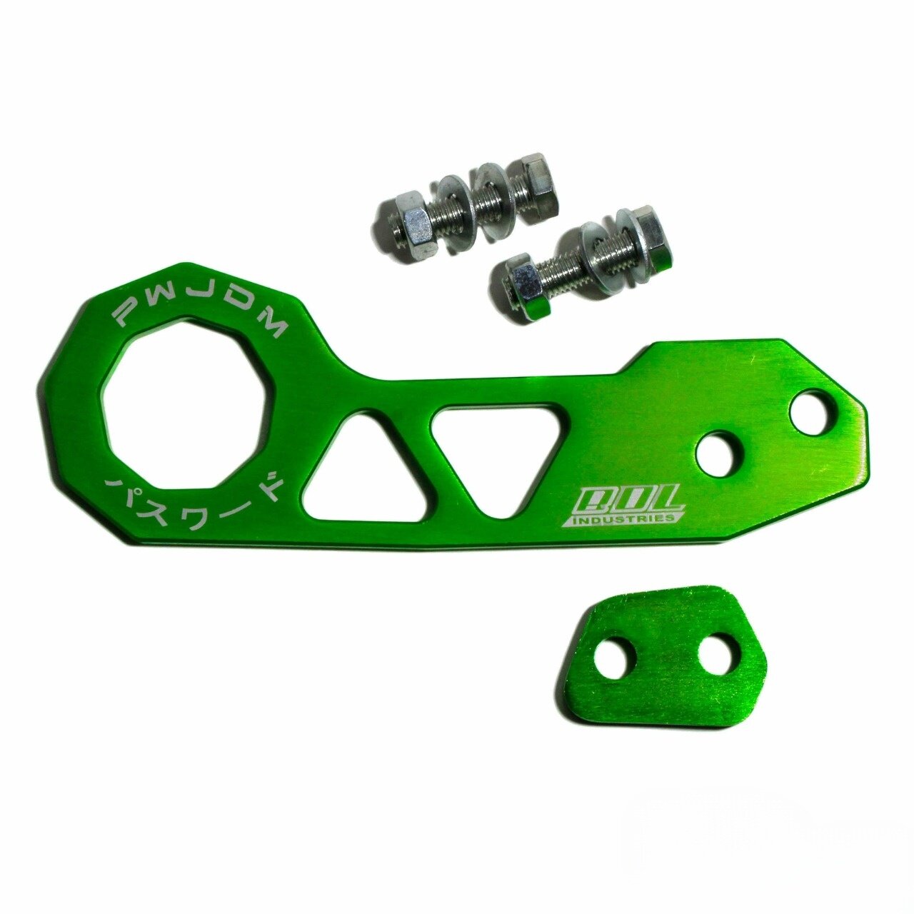 Буксировочный крюк Password JDM загнутый зеленый