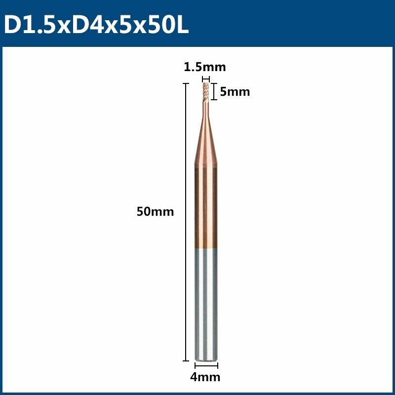 Фреза концевая четырехзаходная XCAN D1,5х5хD4х50L, покрытие TiCN