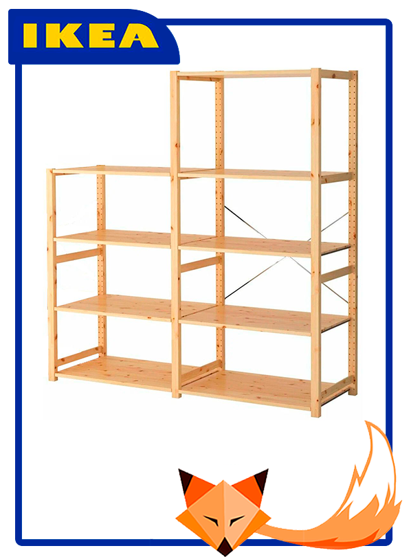 Стеллаж IKEA Ivar 174х50х179 см, 9 полок, массив сосны, без покрытия
