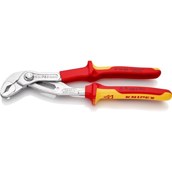 Клещи переставные Knipex KN-8726250SB COBRA® VDE, 50 мм (2"), 250 мм, VDE, хром, двухкомпонентные рукоятки