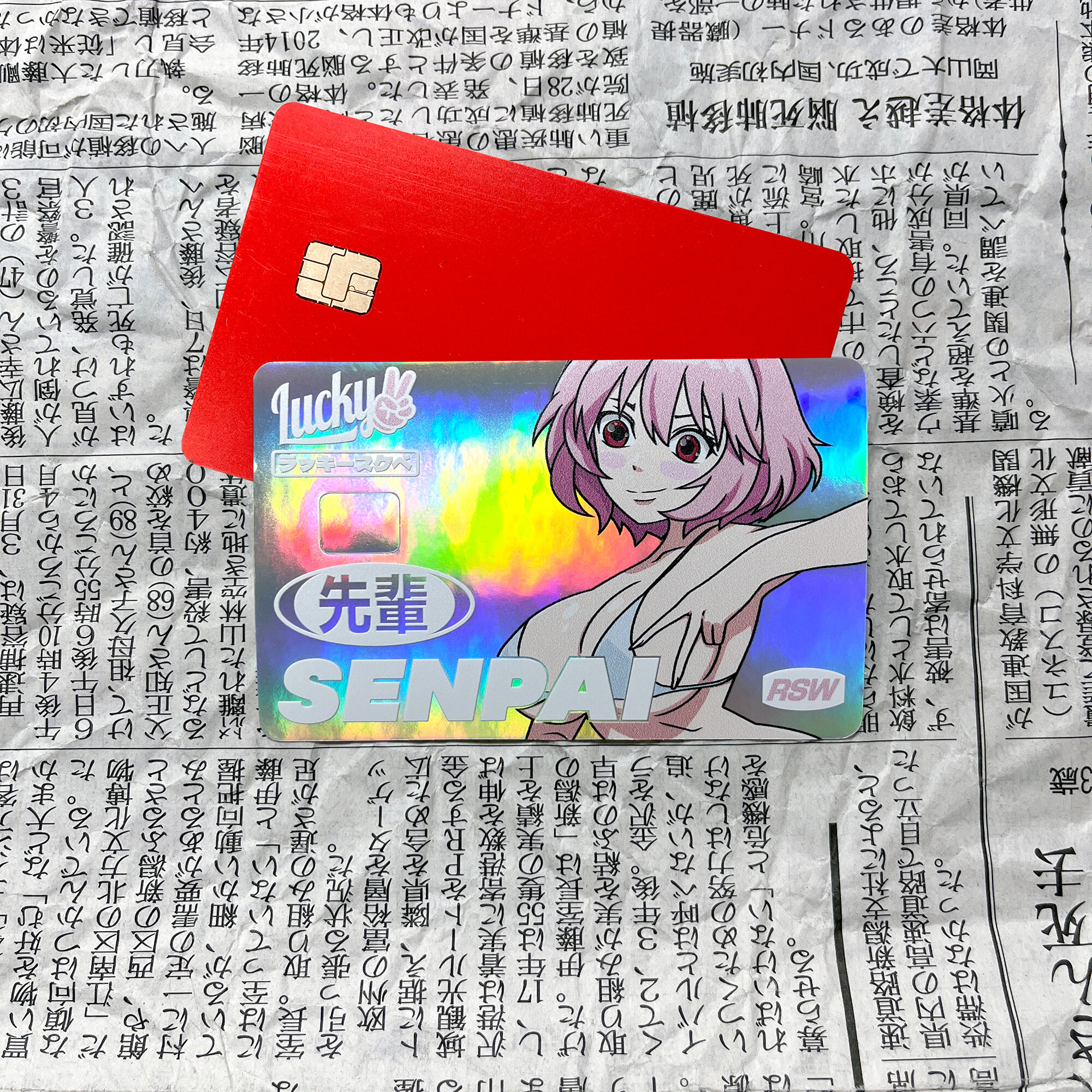 Наклейка на банковскую карту Senpai anime, голографический стикер
