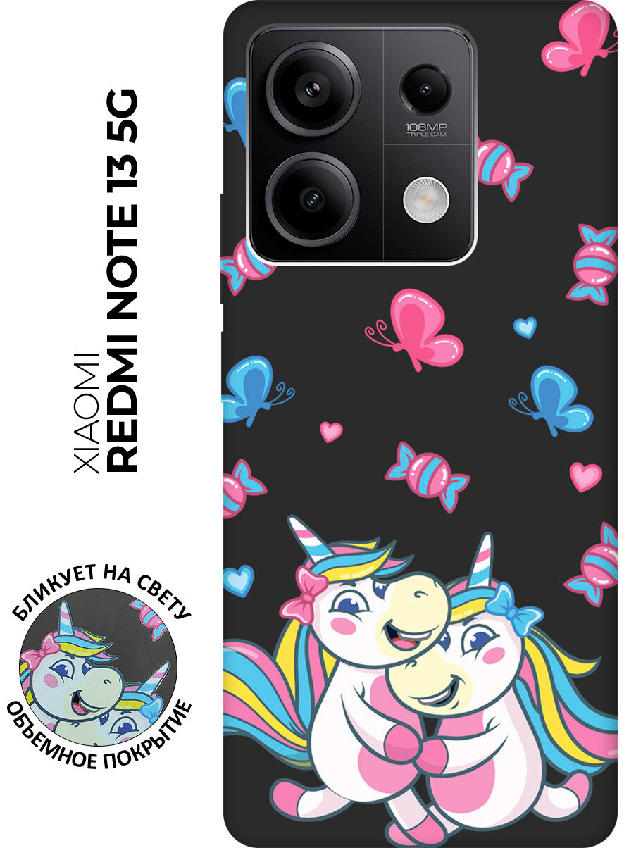 Силиконовый чехол на Xiaomi Redmi Note 13 5g / Сяоми Редми Ноут 13 5г с рисунком "Unicorns and Candies" Soft Touch черный