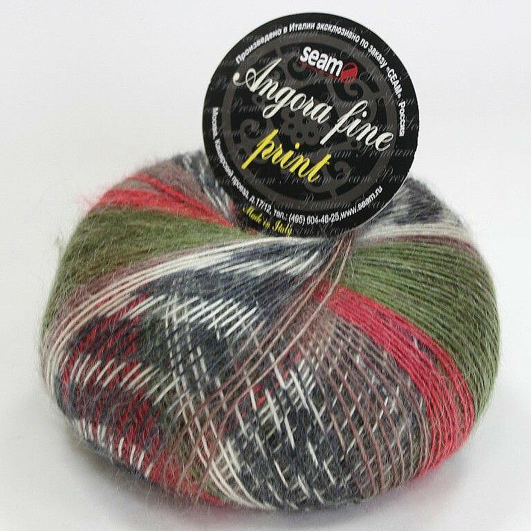 Пряжа Seam ANGORA FINE PRINT 72 красн/сер/зеленый (2 мотка)