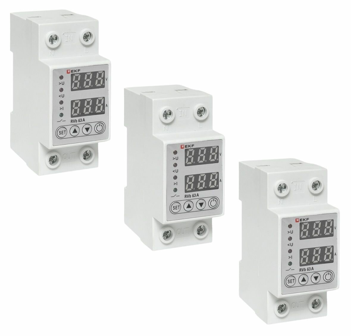 Реле напряжения и тока с дисп. RVb 63A EKF 3 штуки