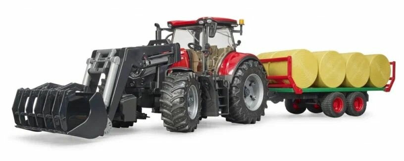 Модель трактора Bruder 03198 Case IH Optum 300 CVX с погрузчиком и прицепом