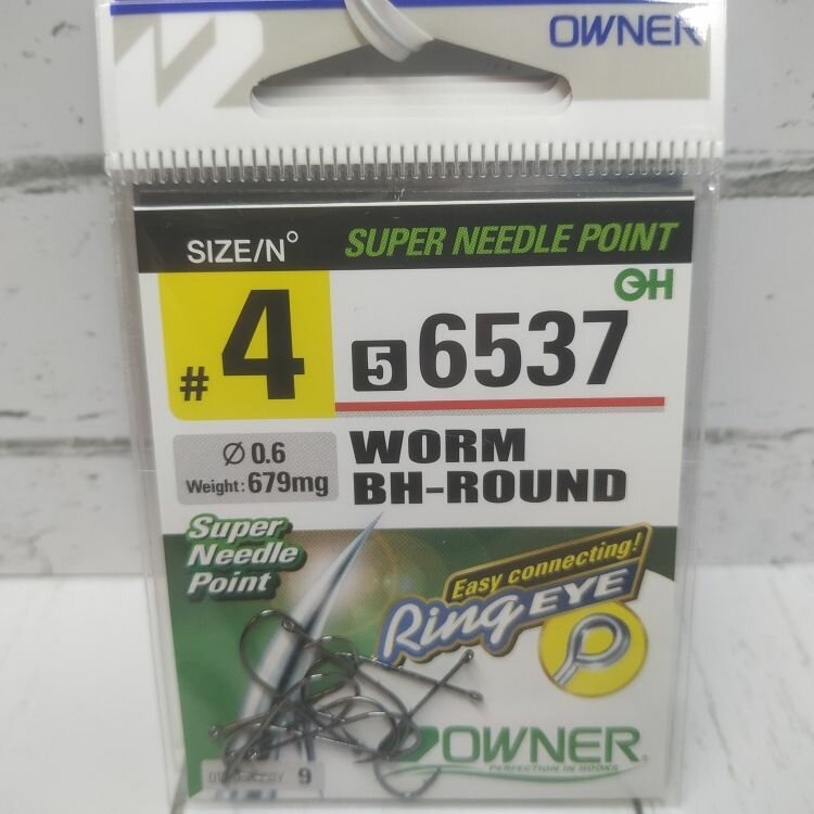 OWNER Крючок рыболовный с насечками-6537 WORM BH-ROUND BC "ORIGINАL" №4-5уп (45шт)