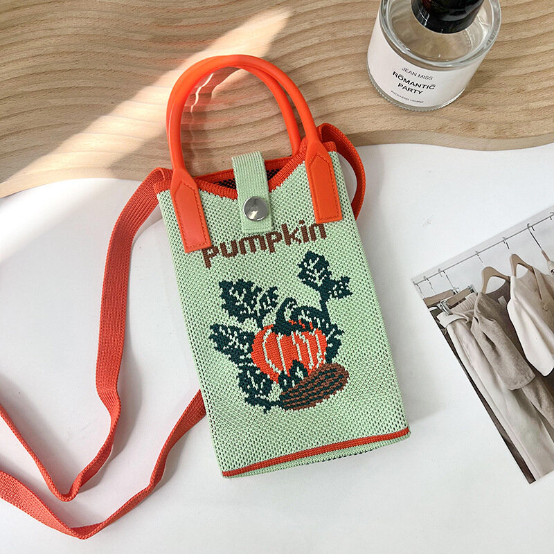 Мини-сумка, для телефона, вязаная, из тыквенной лозы, зеленый цвет