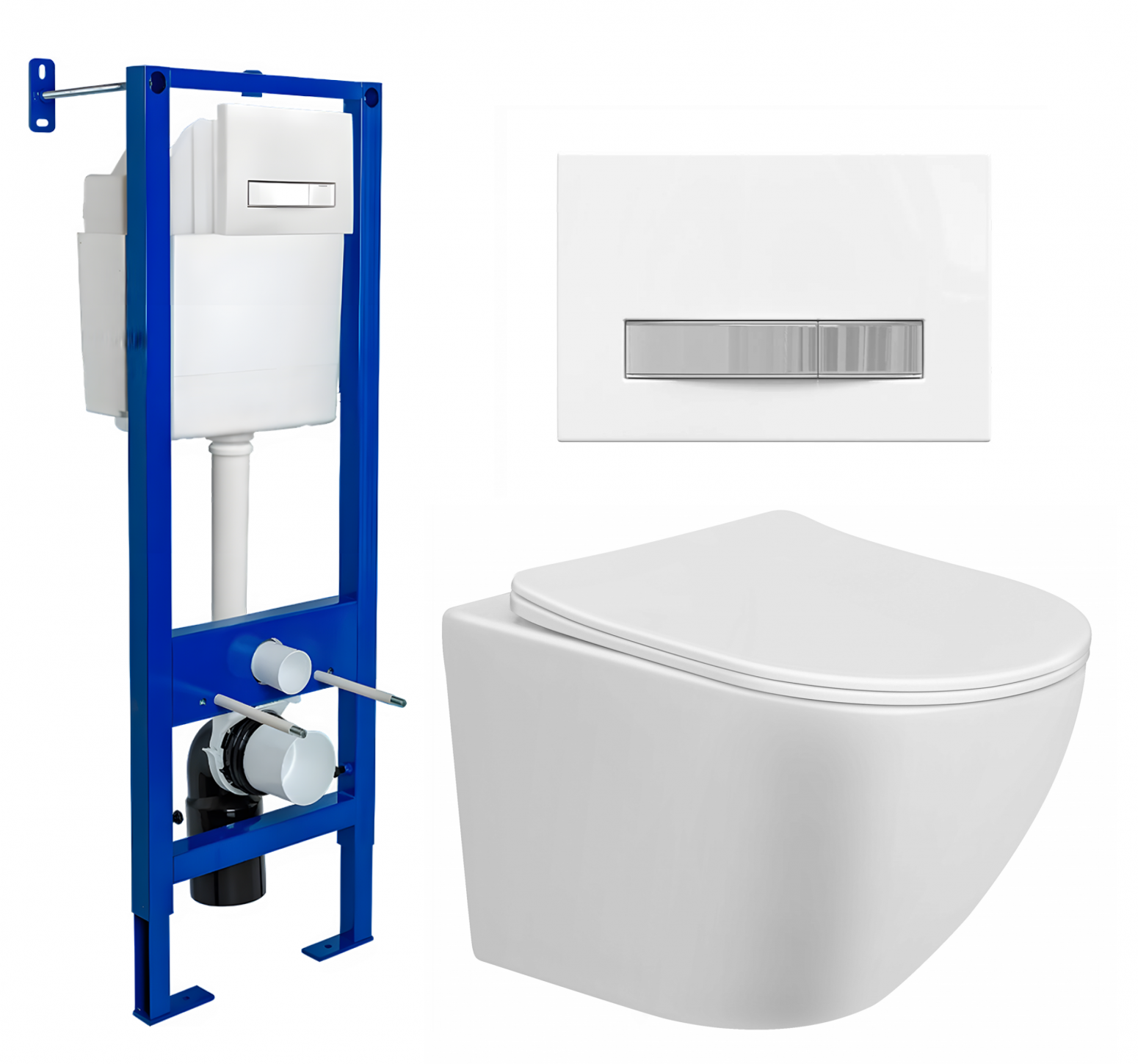 Комплект 3 в 1 инсталляция Berges Atom Line 410 + Унитаз подвесной Taliente Amato AM25010 + кнопка белая, хром