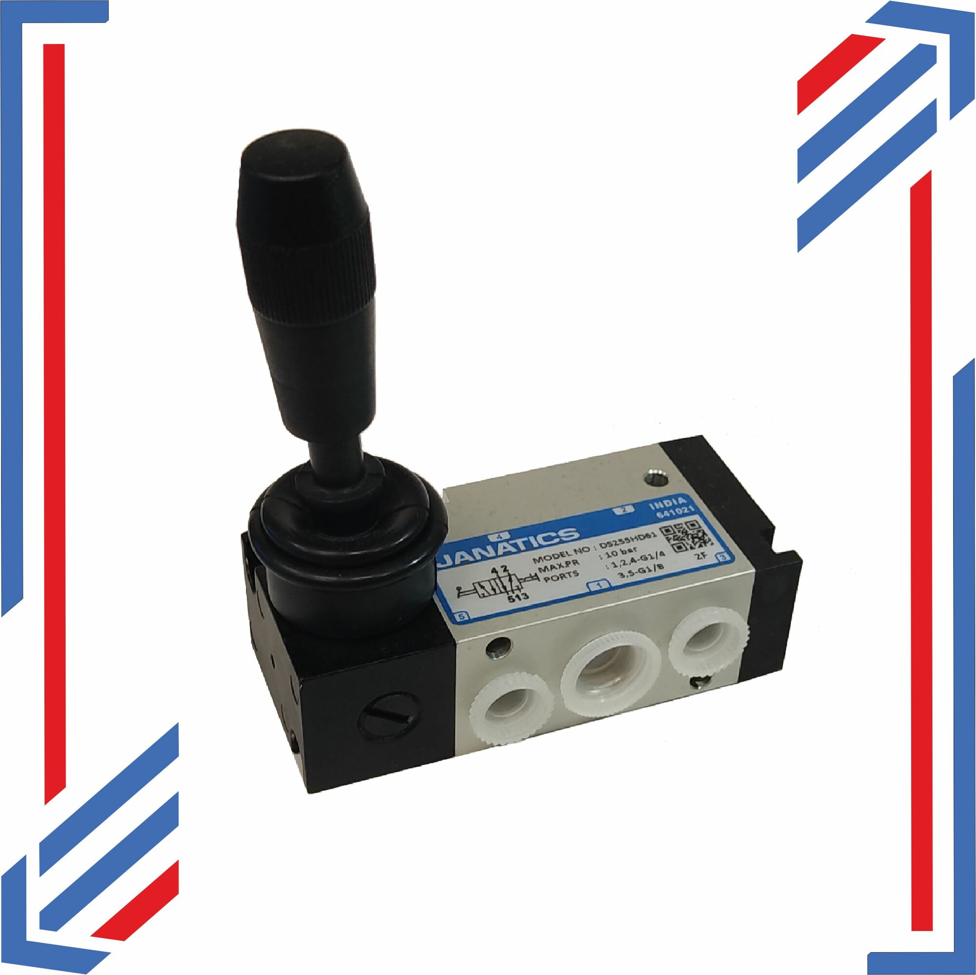 Пневмораспределитель G1/4', 5/2, с ручным управлением и фиксацией