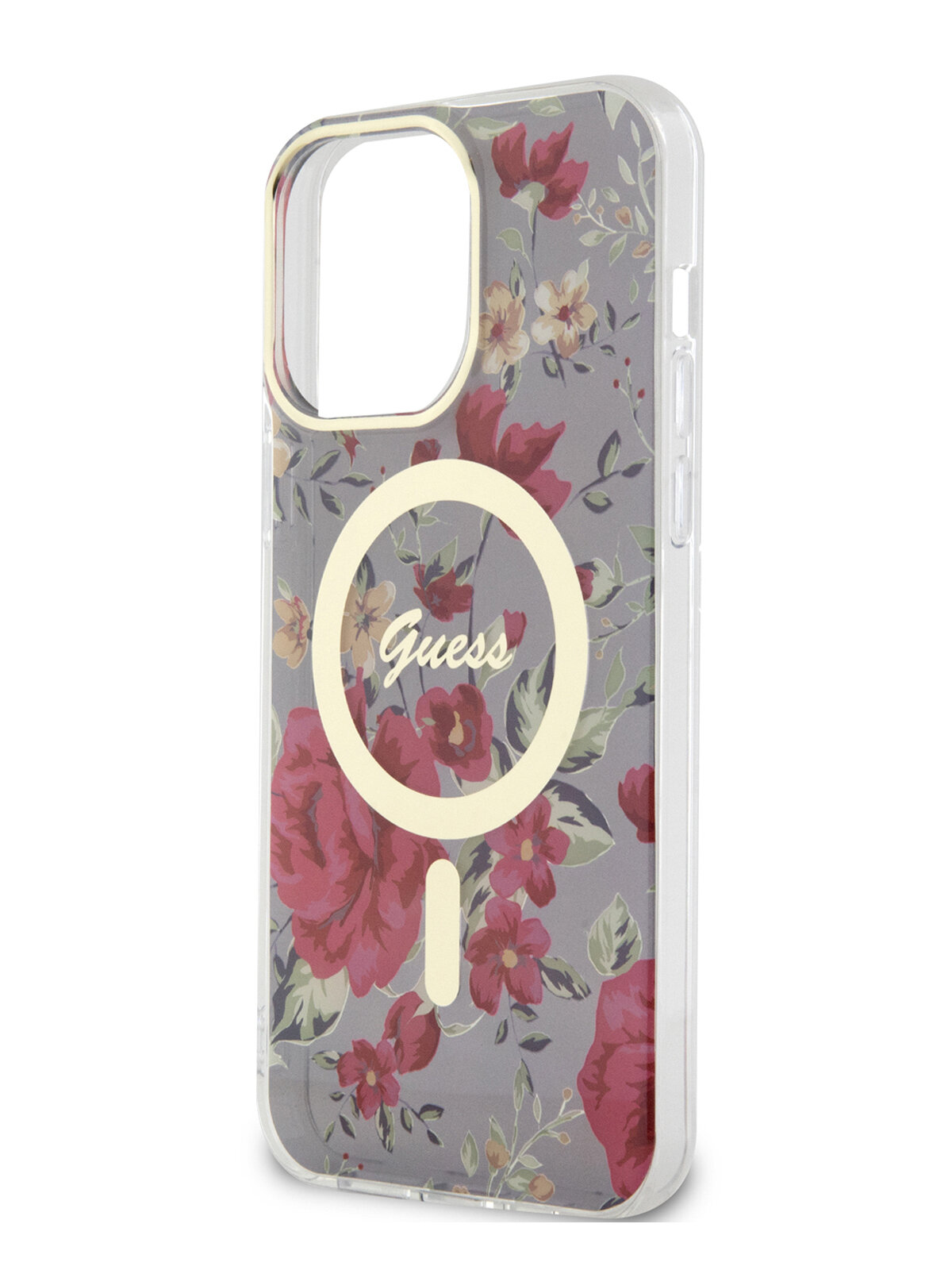 Guess для iPhone 15 Pro Max чехол PC/TPU Flower Hard Green/Gold (MagSafe)