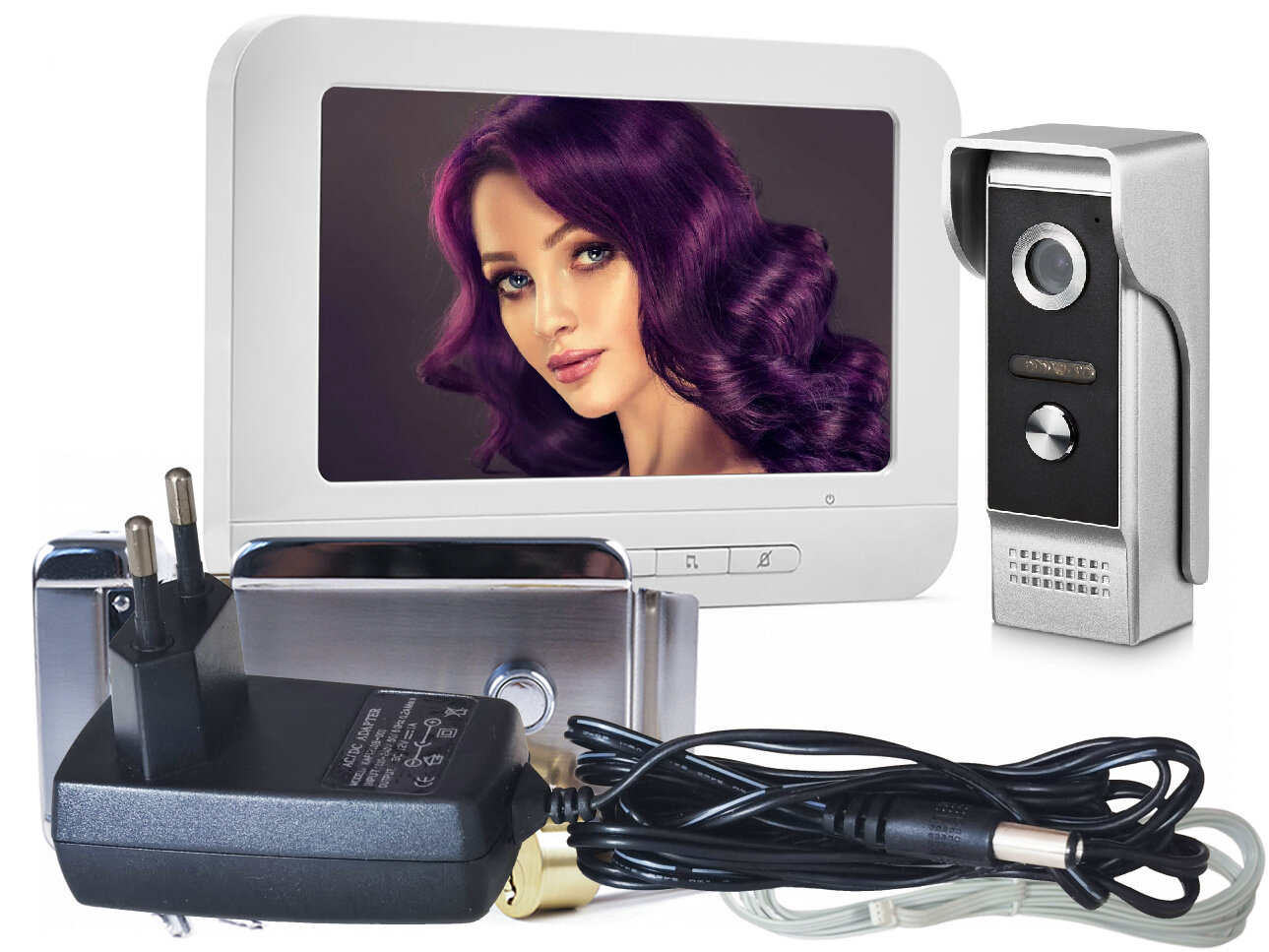 Набор: цветной домофон EP-7100 и замок AX-042 (K81083MOK) и вызывная панель - замок на калитку электромеханический с домофоном