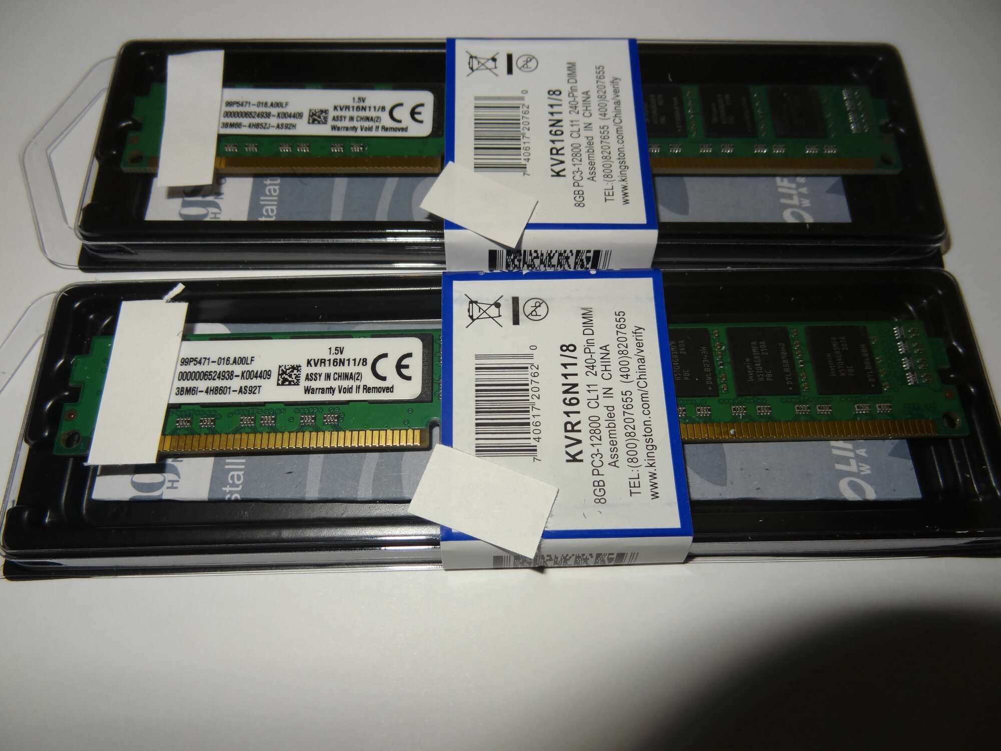 Память для домашнего компьютера DDR3 16GB 1600Mhz лот два модуля по 8GB kvr16n11/8