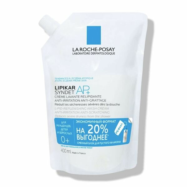 Крем-гель для лица и тела для атопичной кожи взрослых и младенцев Lipikar Syndet AP+ La Roche Posay/Ля рош позе сменный блок 400мл